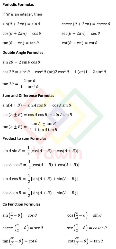 Trigonometry Formula and Identities – Yawin Trigonometry Formula and Identities – Yawin