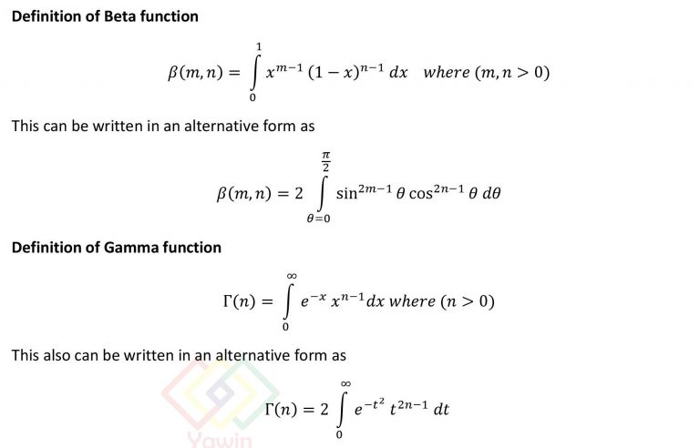 Beta and Gamma Functions – Yawin
