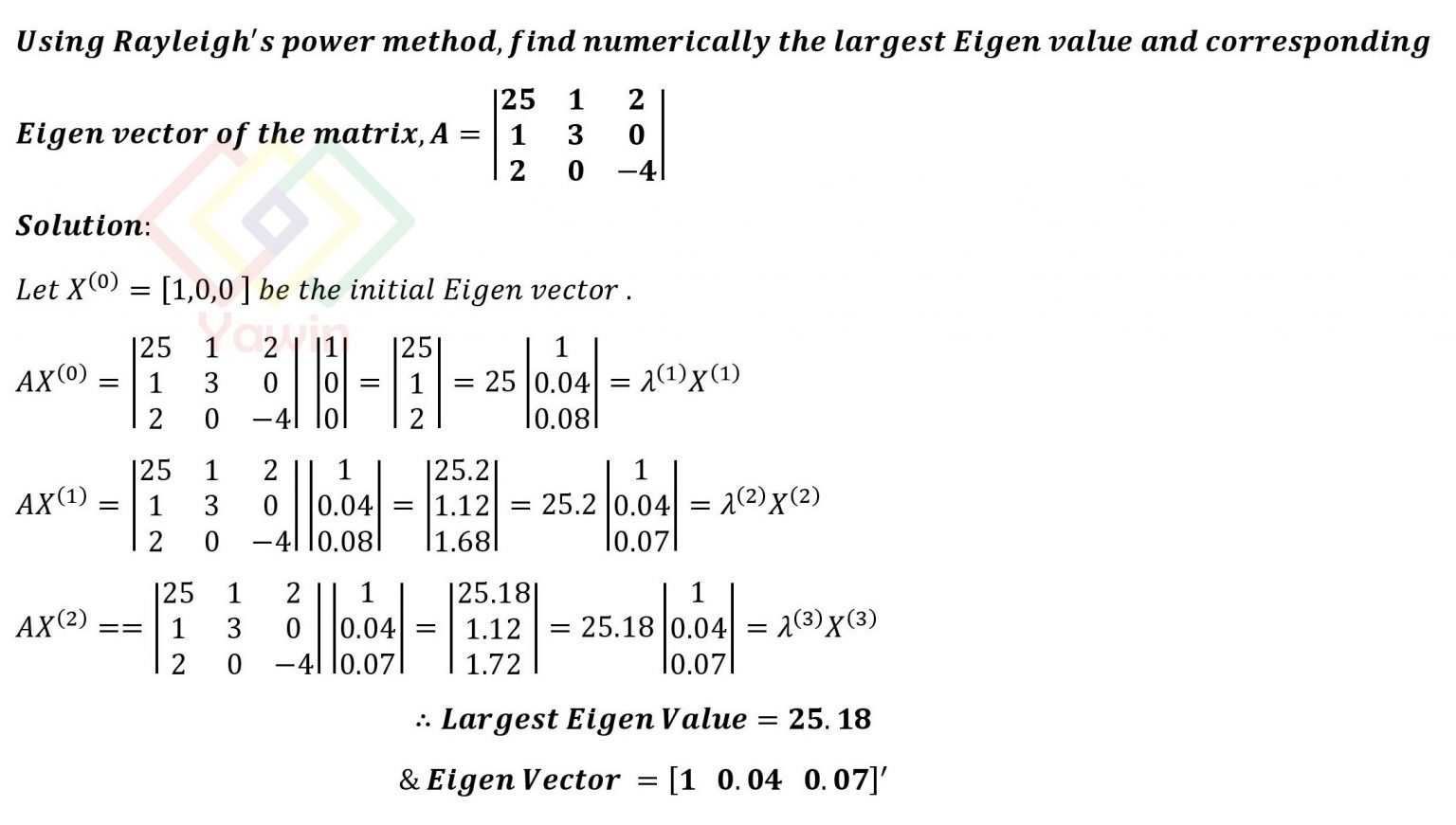 Using Rayleigh S Power Method Find Numerically The Largest Eigen Value