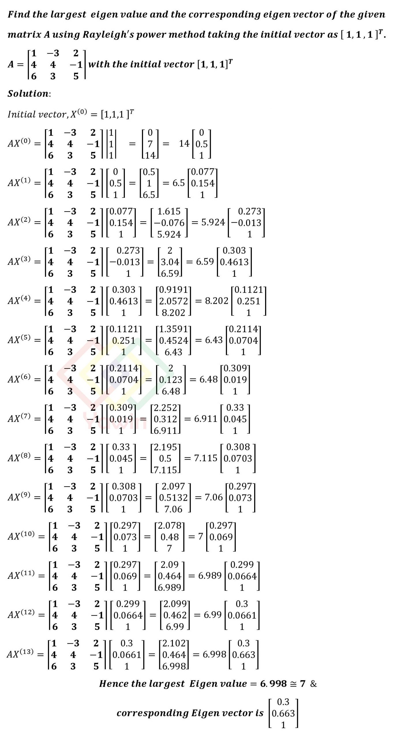 Find The Largest Eigen Value And The Corresponding Eigen Vector Of The 0878