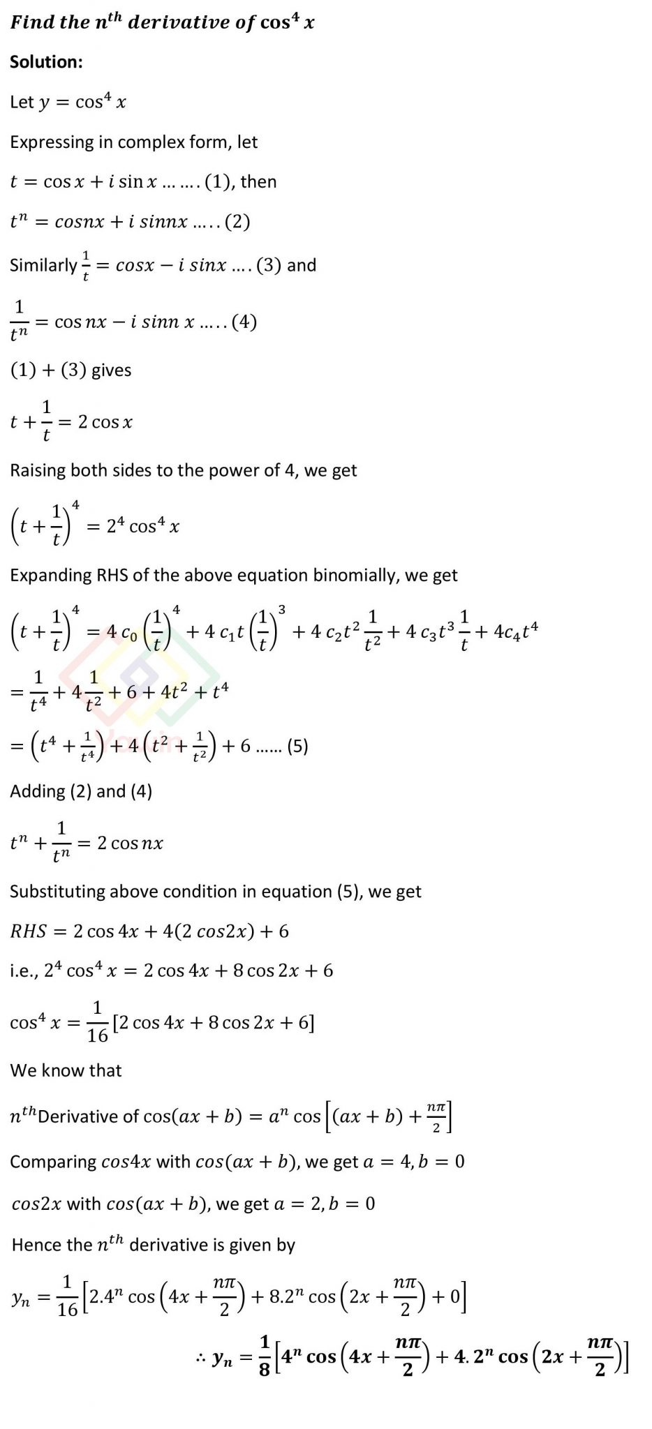 Find the nth derivative of cos^4x – Yawin