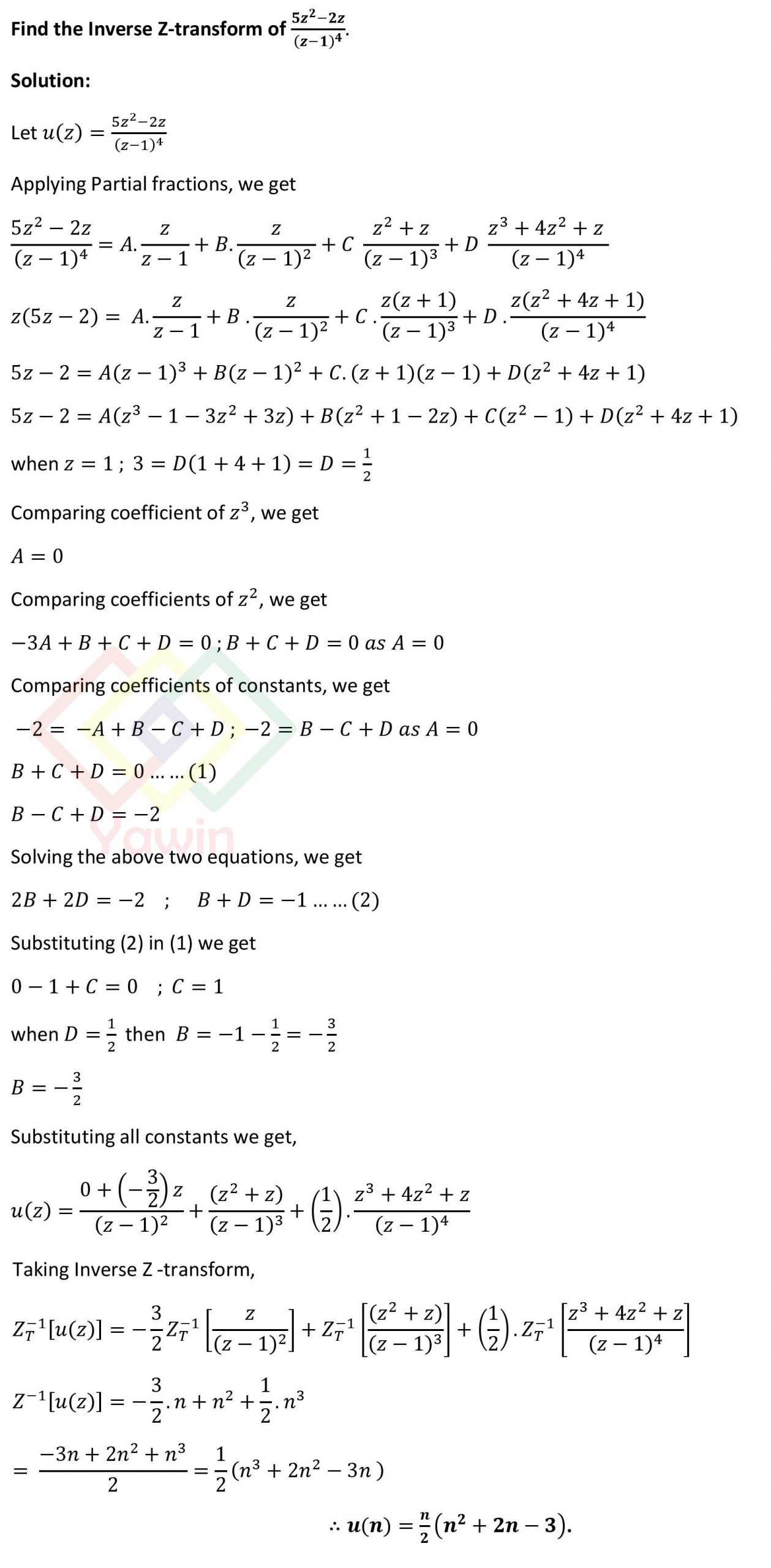 Find The Inverse Z Transform Of 5z2 2z Z 1 4 Yawin 0555