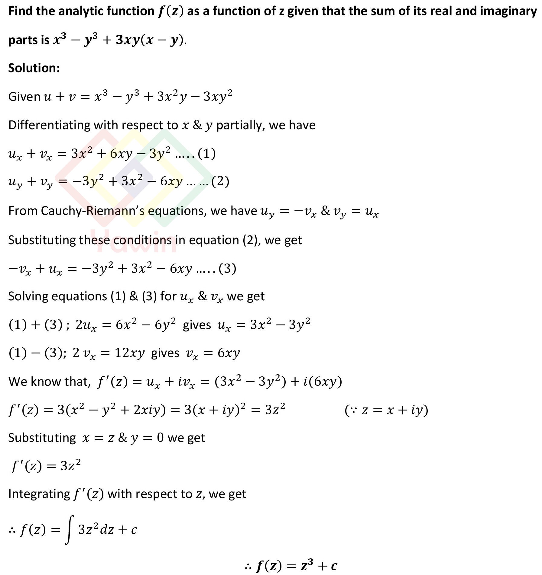Find the analytic function f (z) as a function of z given that the sum ... Find the analytic function f (z) as a function of z given that the sum ...