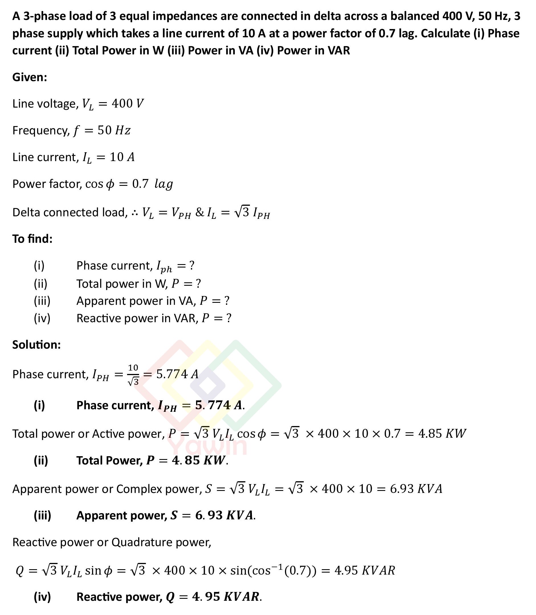 A 3-phase load of 3 equal impedances are connected in delta across a ...
