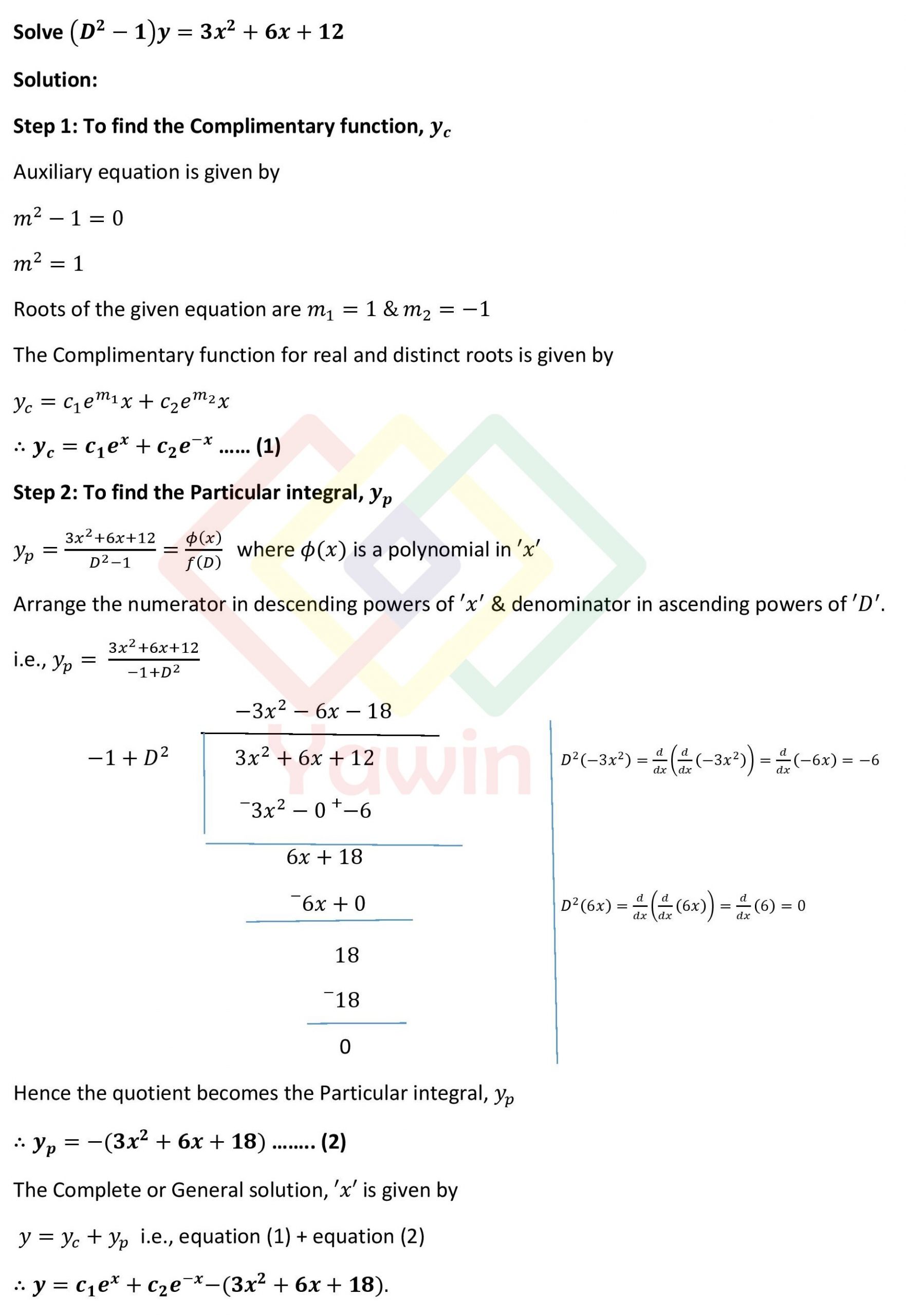 Solve D 2 1 Y 3x 2 6x 12 Using Non Homogenous Linear Differential