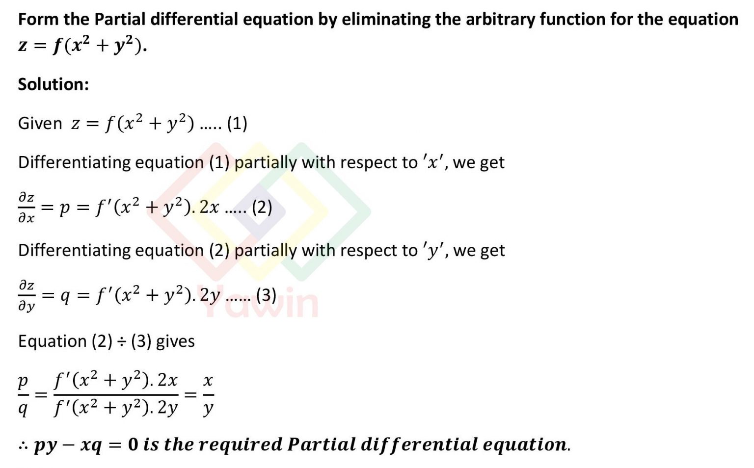 Form the Partial differential equation by eliminating the arbitrary ...